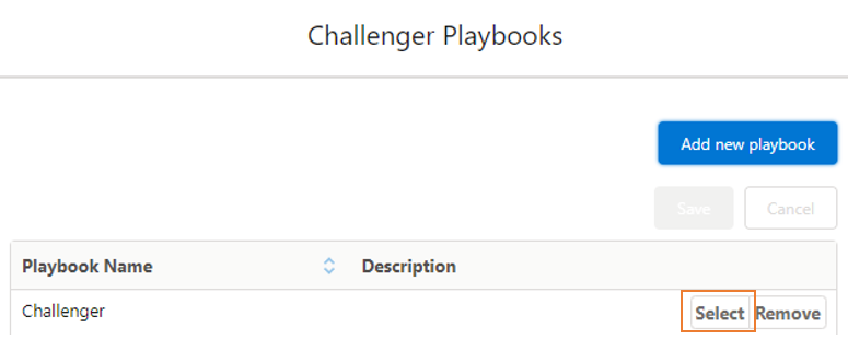Playbook Configuration – Challenger